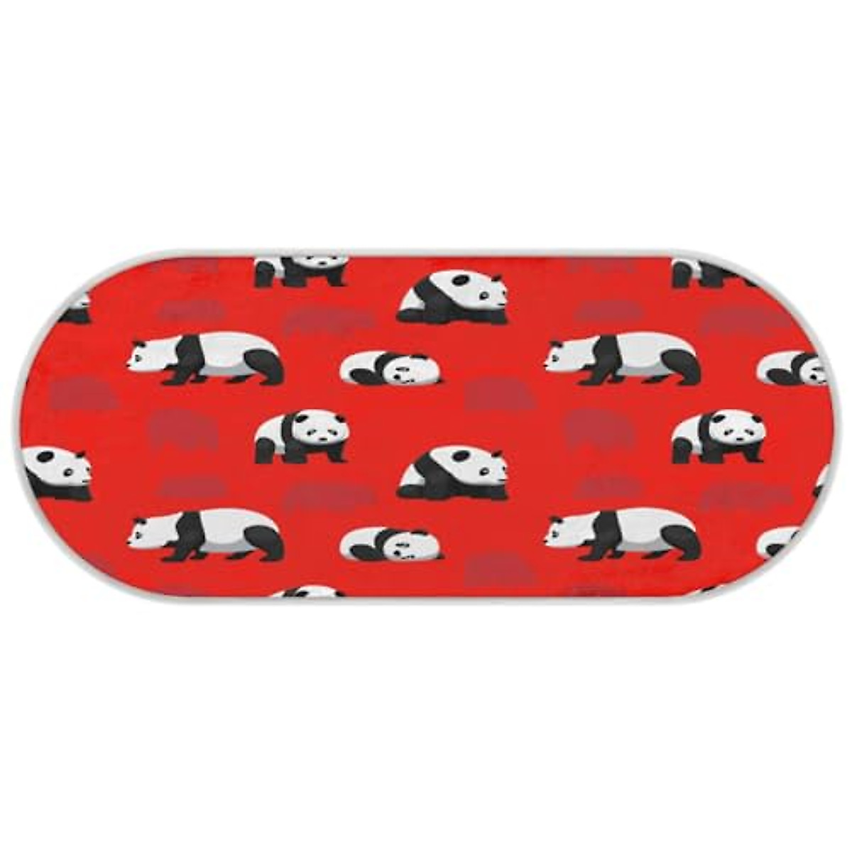 Panda Red Pattern Oval Rug Small Rugs for Bedroom Bedside Cute Animal Bedroom Rug Soft Shag Runner Carpet Modern Fluffy Nursery Area Rugs Home Decor 1.64 x 4 Feet