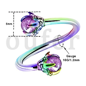 OUFER Twist Helix Earring 316L Stainless Steel Dragon Claw with Opalite Center 16G Twist Lip Labret Cartilage Upper Lobe Piercing Jewelry