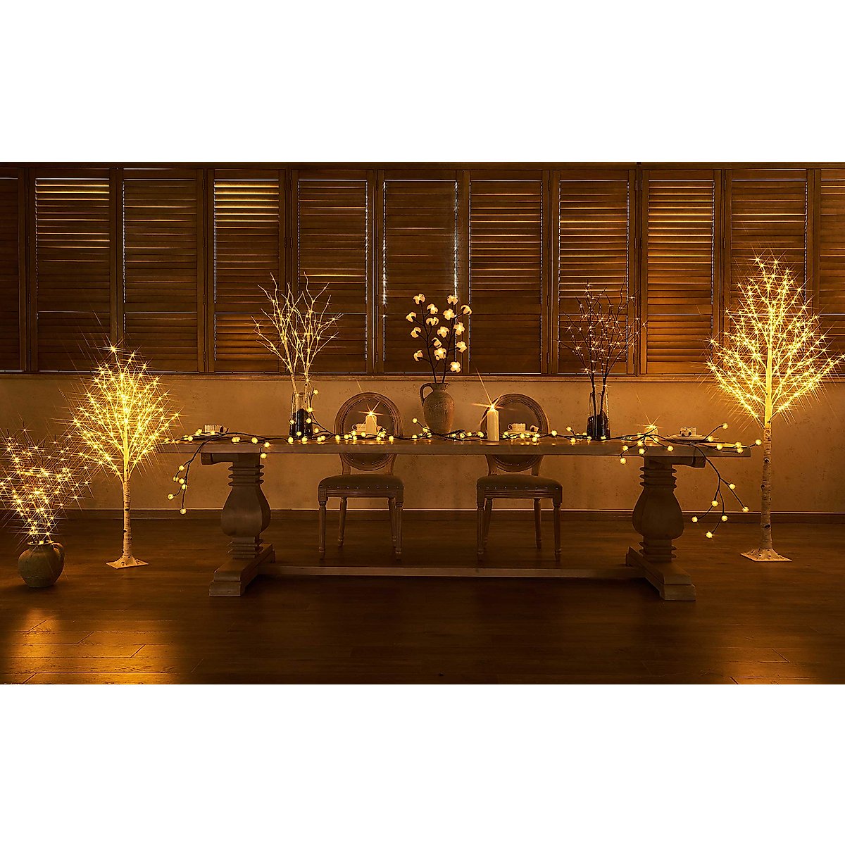 LITBLOOM Lighted White Birch Willow Branches with Timer Battery Operated Set of 2, Tree Branch with Warm White Lights for Holiday and Party Decoration 30IN 100 LED Waterproof