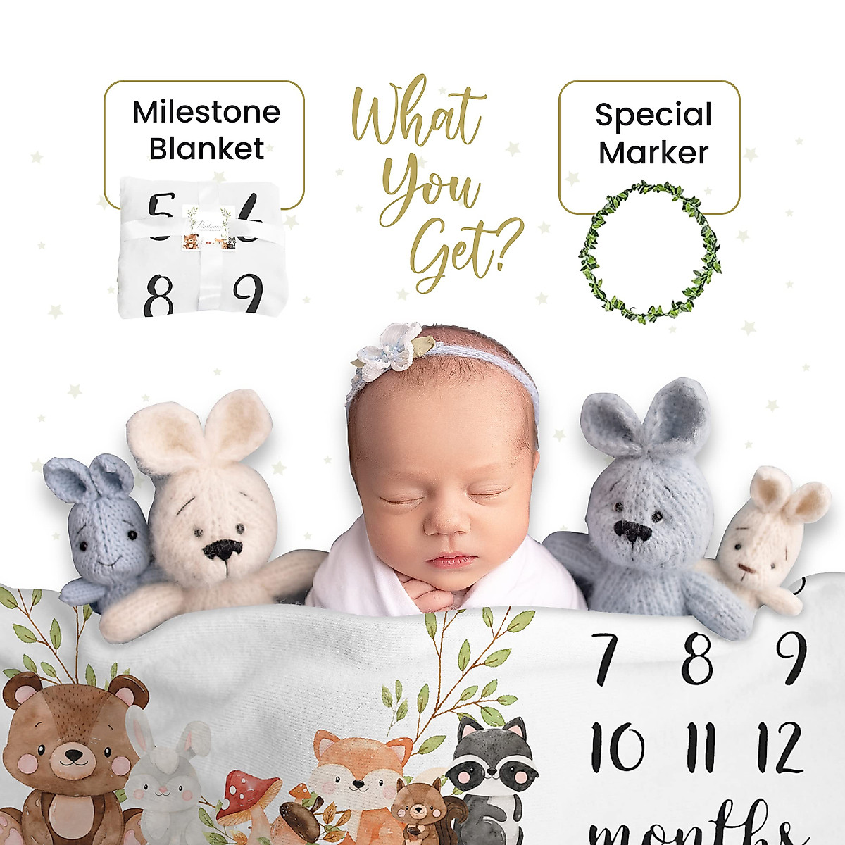 Paishanas Baby Monthly Milestone Blanket Boy or Girl Woodlands Baby Milestone Blanket Premium Fleece Monthly Baby Milestone Large Size Milestone Blanket for Baby Boy Baby Photo Blanket