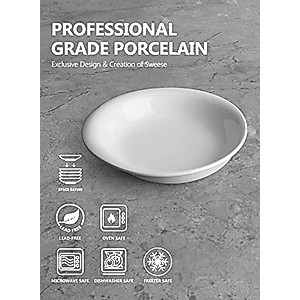 Sweese 140.001 Pasta Bowls - 22 Ounce Porcelain Serving Bowls Salad Bowls for Vegetable, Pasta Fruit Prep- Crescent Series - Set of 6, White