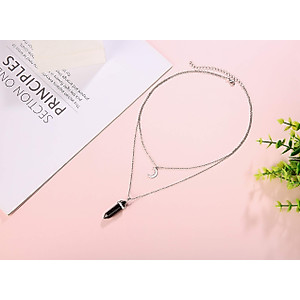 XIANNVXI Crescent Moon Necklace Black Obsidian Healing Crystal Stone Point Pendant Necklaces Spiritual Reiki Witch Gemstone Layered Dainty Jewelry for Women