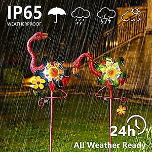 Histoacryl 2 Pack Pink Flamingos Outdoor Decorations, Metal Flamingo Solar Stakes Lights with Wind Spinner, Yard Sculptures Art Decorative for Garden, Patio, Landscape, Pathway, Christmas