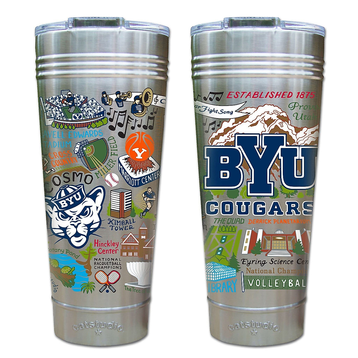 Catstudio Brigham Young University Collegiate Thermal Tumbler | Triple Wall Insulation With Non Slip Bottom | Great College travel Cup for Water, Coffee, Tea, or Smoothies