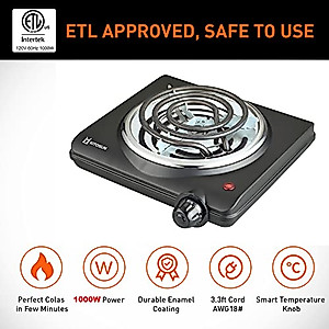KITOSUN Electric Charcoal Burner - Single Coil Hot Plate Charcoal Starter Cooking Heater Stainless with Steel Grill ETL Certified Countertop Cooktop for Home Kitchen BBQ RV
