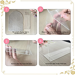 LUGUNU 12 Pack 5x7 Inch Blank Clear Arch Acrylic Sign with Stand Blank Arched Round Top Acrylic Sheet with Letter Stencils and Numbers DIY Acrylic Table Numbers Sign and Holder