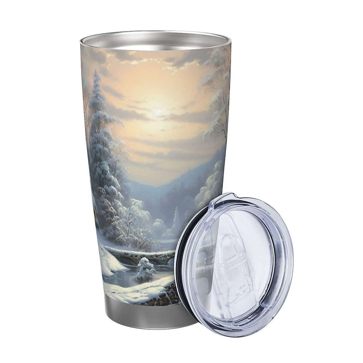 GFLFMXZW Winter Snow Scene Print Tumbler 20oz Stainless Steel Tumbler with Lid and Straw Insulated Tumblers Double Wall Vacuum Water Bottle Travel Coffee Mug Gifts for Women Men