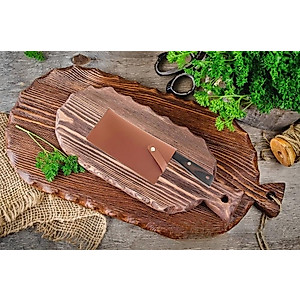 Sanseenia PU Leather Knife Sheath, Durable Meat Cleaver Sheath, Waterproof Chef Knife Edge Guards & Cleaver Covers, Kitchen Wide Knife Protectors (Light Orange)