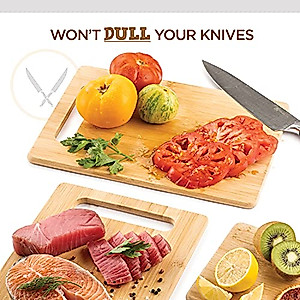 Bamboo Cutting Board Set of 4 - Kitchen Chopping Boards with Juice Groove for Meat, Cheese and Vegetables - Large Natural Wood Butcher Block, Cheese Board & Charcuterie Board