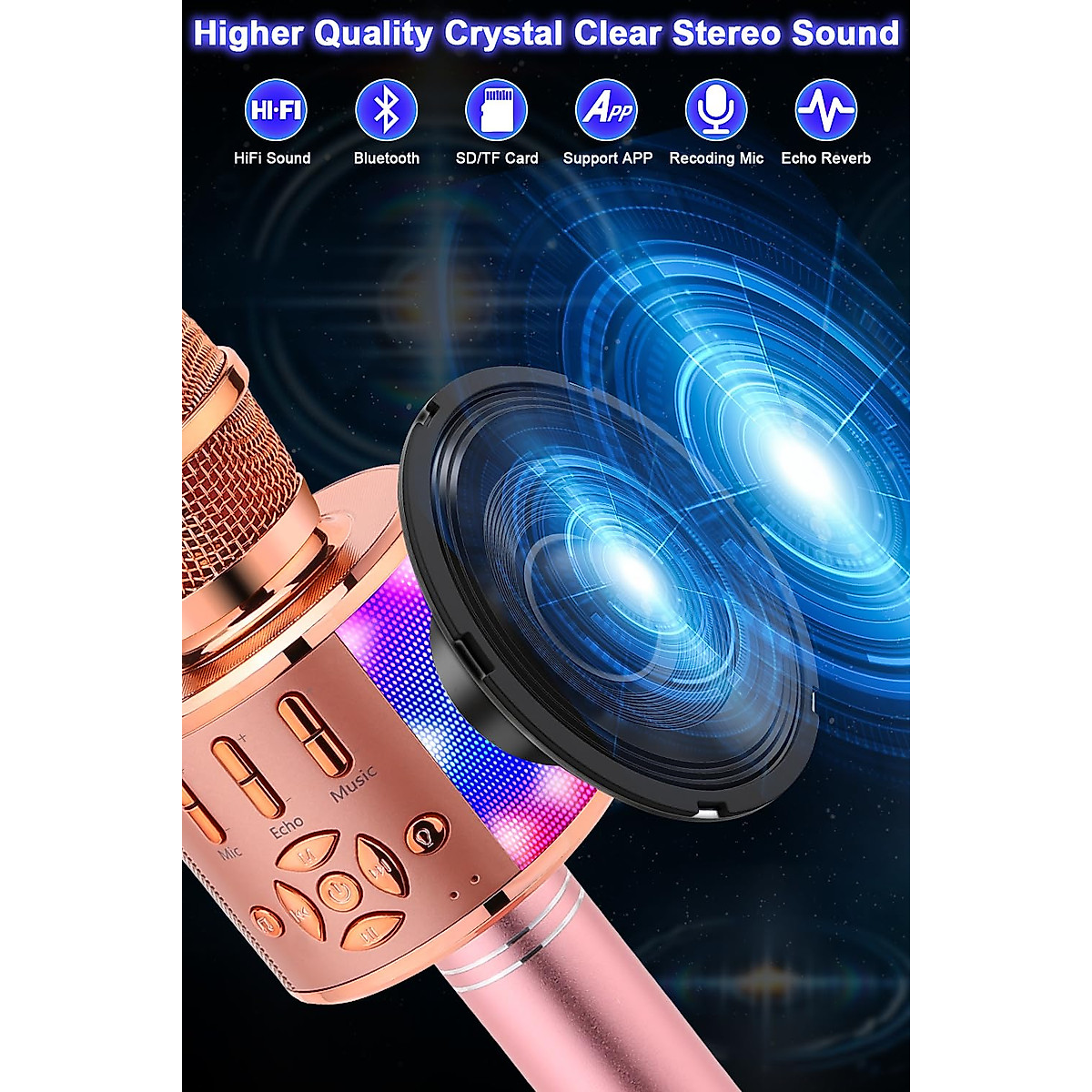 BONAOK Microphone for Kids Wireless, Magic Sound Karaoke Wireless Microphone, 4 in 1 Bluetooth Karaoke Machine, Adult Car Karaoke Mic Singing Machine, for Party/Outdoor/Travel 868 (Rose Gold Plus)