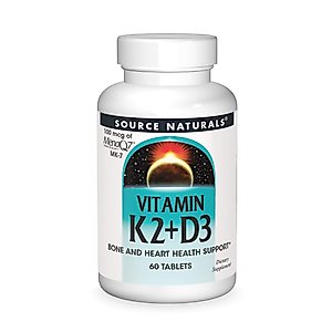Source Naturals Vitamin K2 + D3 Bone & Heart Health Complex - 400 IU Vitamin D3 & 100 mcg Vitamin K2 (MK-7) with Calcium - 60 Tablets