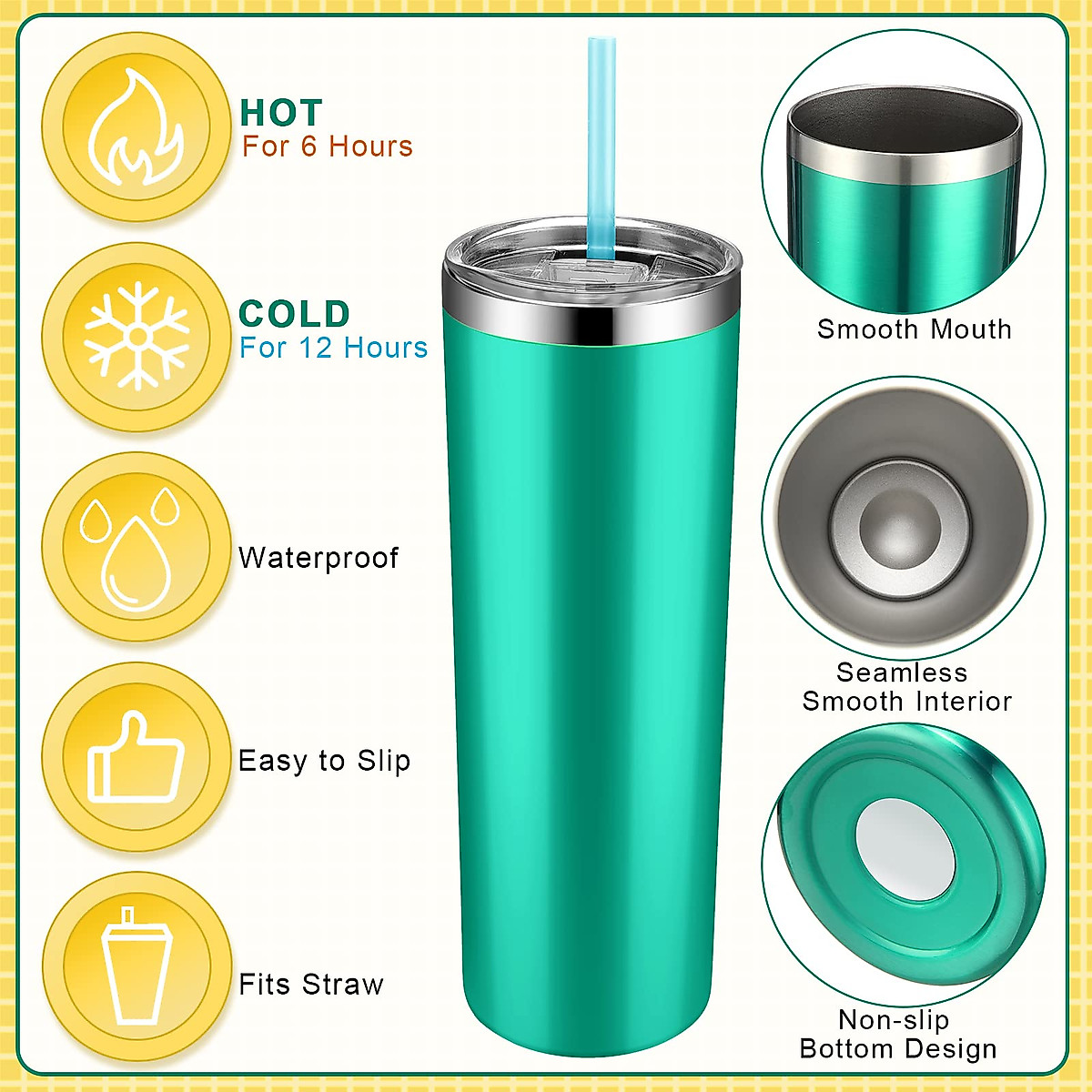 20 Pack 20 oz Stainless Steel Tumbler Set with Straws and Lids Double Wall Vacuum Insulated Travel Cup Colorful Skinny Coffee Tumbler Water Tumbler for Coffee Water Hot Cold Drinks