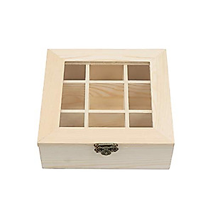Gatuida Tea Box for Tea Bags Organizer, Wooden Tea Storage Organizer with Clear Top Window, 9 Compartments Eco-Friendly Tea Bag Holder, Multi-Functional Storage Box