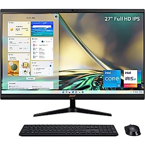acer Aspire 27" FHD All-in-One Desktop 2022, 10-Core 12th Intel Core i5-1235U, Iris Xe Graphics, 24GB DDR4 1TB SSD, WiFi 6, Bluetooth, RJ45, HDMI, USB-C, Win 11, Wireless KB Mouse, COU 32GB USB
