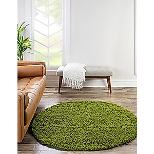 Rugs.com - Über Cozy Solid Shag Collection Rug – 3 Ft Round Grass Green Shag Rug Perfect for Kitchens, Dining Rooms