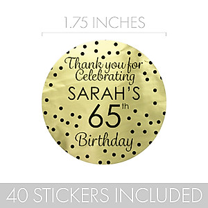 Personalized Black and Gold Thank You Favor Stickers - 1.75 in. - 40 Labels