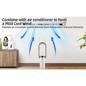 Ocean Loong Bladeless Tower Fans with Remote Control, 28 inch Quite Cooling Fan with 120° Oscillation & 270°Tilt Head, 9 Hours Timer, 9 Speeds Air Circulator for Bedroom Office Home, White/Gold