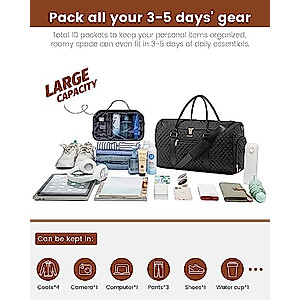 LOVEVOOK Travel Duffle Bag, 50L Weekender Overnight Bag with Toiletry Bag, Quilted Carry On Bag with Shoe Compartment, Gym Duffel Bag with Wet Pocket for Women, Hospital Bags for Labor and Delivery