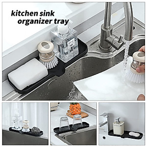 MicoYang Silicone Bathroom Soap Dishes with Drain Spout-Bathroom and Kitchen Sink Organizer,Sponge Holder,Dish Soap Tray,Perfect for Dispenser,Scrubber,Bottle,Cup on Sink or Counter-Black 12"×4"