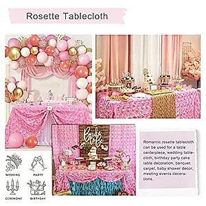 Baby Shower Tablecloth 50x102 Inches Pink Tablecloth Rectangle Satin Overlay Rosette Tablecloth 3D Floral Tablecloth for Wedding Party Event