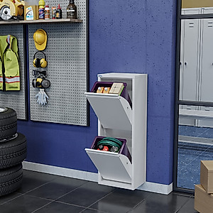 CEHA Metal Tilt-Out Multipurpose Cabinet with Hideaway Drawers- Durable Bathroom/Kitchen/Pantry/Kids' Room Organizer - Wall Mountable Versatile Separator, Double, 11" x 37" x 13", White