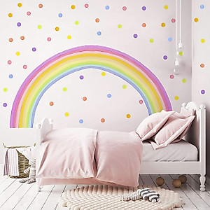 84x42 Inch Extra Large Rainbow Wall Decal Colorful Rainbow Polka Dot Wall Decals Large Rainbow Wall Sticker Fabric Wall Decals Nursery Rainbow Wall Stickers for Kids Rooms Girls Bedroom