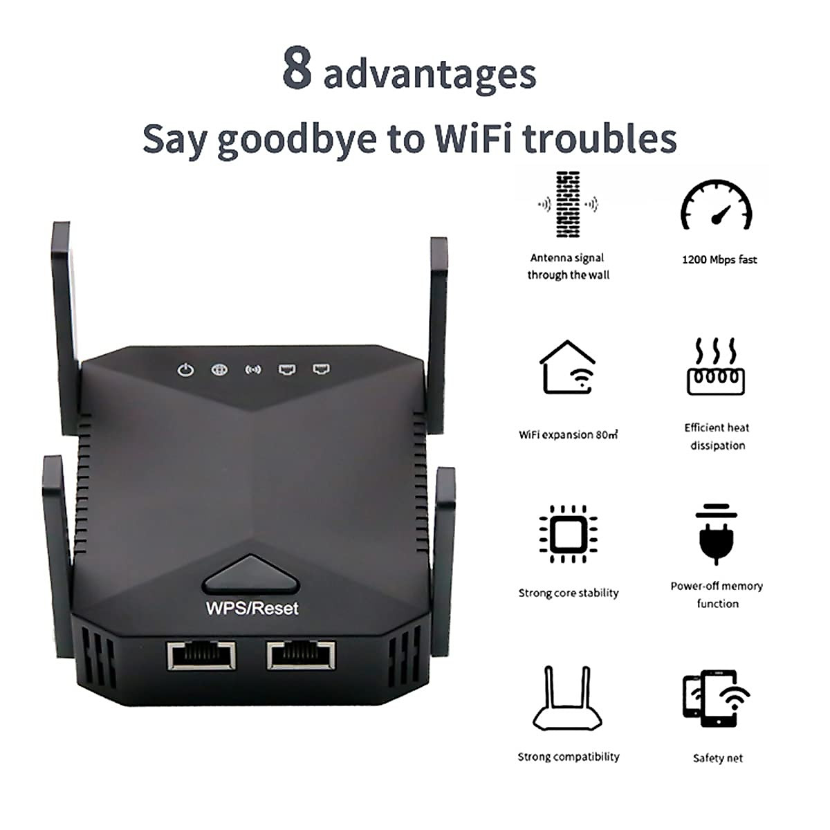 5G&2.4G WiFi Repeater 1200mbps WiFi Signal Network Extender Long Range 5ghz WiFi Amplifier Wireless Booster 4 Antenna AP Mode Extender Wan LAN Access Point
