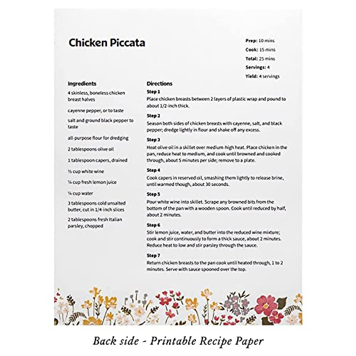 Jot & Mark Recipe Card Paper Full Page 8.5x11 with Crystal Clear Page Protectors for 3 Ring Binder, 30 Count (Midnight Floral)