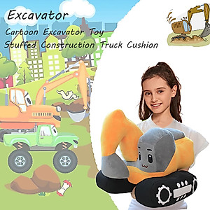 ELAINREN Boys Cool Excavator Stuffed Truck Toy Simulation Yellow Excavator Plush Car Cartoon Construction Excavator Plushie Gifts/26x23cm