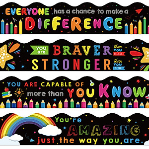 AnyDesign 69ft Inspirational Quote Bulletin Board Borders Growth Mindset Motivational Board Borders Stickers Scalloped Borders Trim for School Classroom Chalkboard Office Wall Party Decor,60Pcs