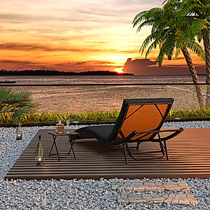 RTDTD 3 Pieces Patio Chaise Lounge Set Outdoor PE Rattan Lounge Chair Adjustable Backrest Reclining Chair with Folding Table and Cushion for Patio Poolside Backyard Porch Beach(Black)