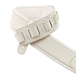 Walker & Williams G-04-WHT Ivory White Handmade Guitar Strap With Arctic White Padded Glove Leather Back For Acoustic, Electric, And Bass Guitars