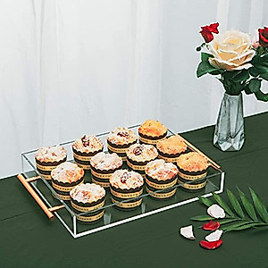 Lyellfe Acrylic Serving Tray with Gold Handles, 14 x 11 Inch Lucite Tray for Coffee Table, Spill-Proof Clear Food Serving Tray for Breakfast, Coffee, Cosmetic or Magazine