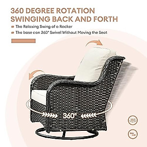 XIZZI Outdoor Wicker Furniture Patio Set 6 Pieces Backyard Furniture Brown Rattan Conversation Sets with 50,000 BTU Propane Fire Pit Table,Swivel Chairs,Rattan Sofa,Loveseat and Side Table,Beige