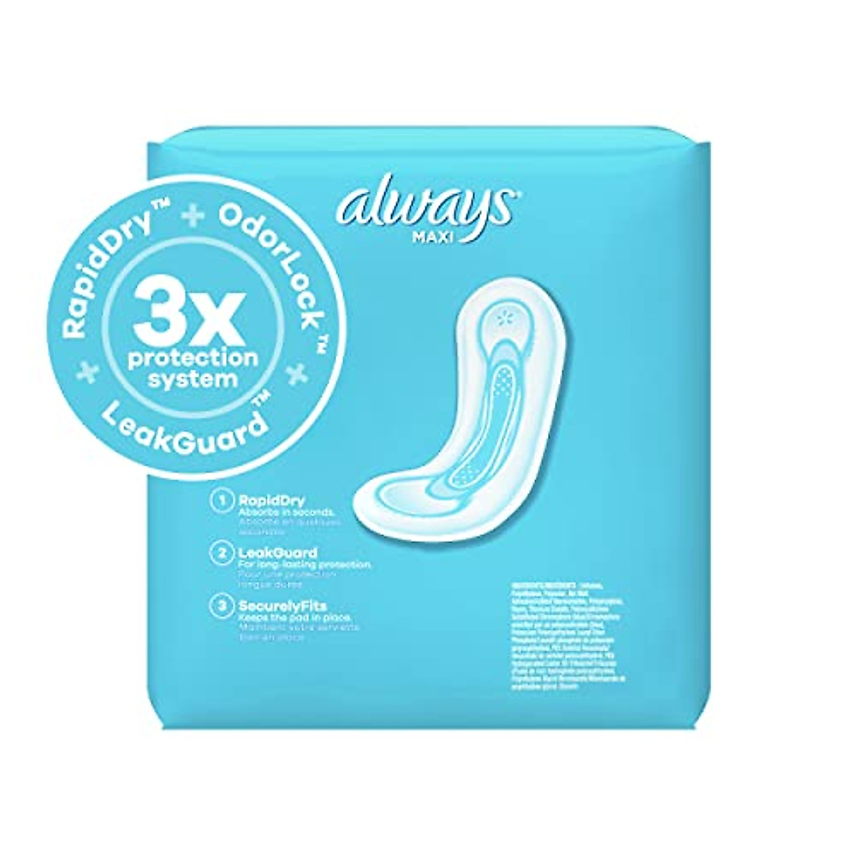 Always Maxi Feminine Pads For Women, Size 1 Regular Absorbency, Without Wings, Unscented, 48 Count