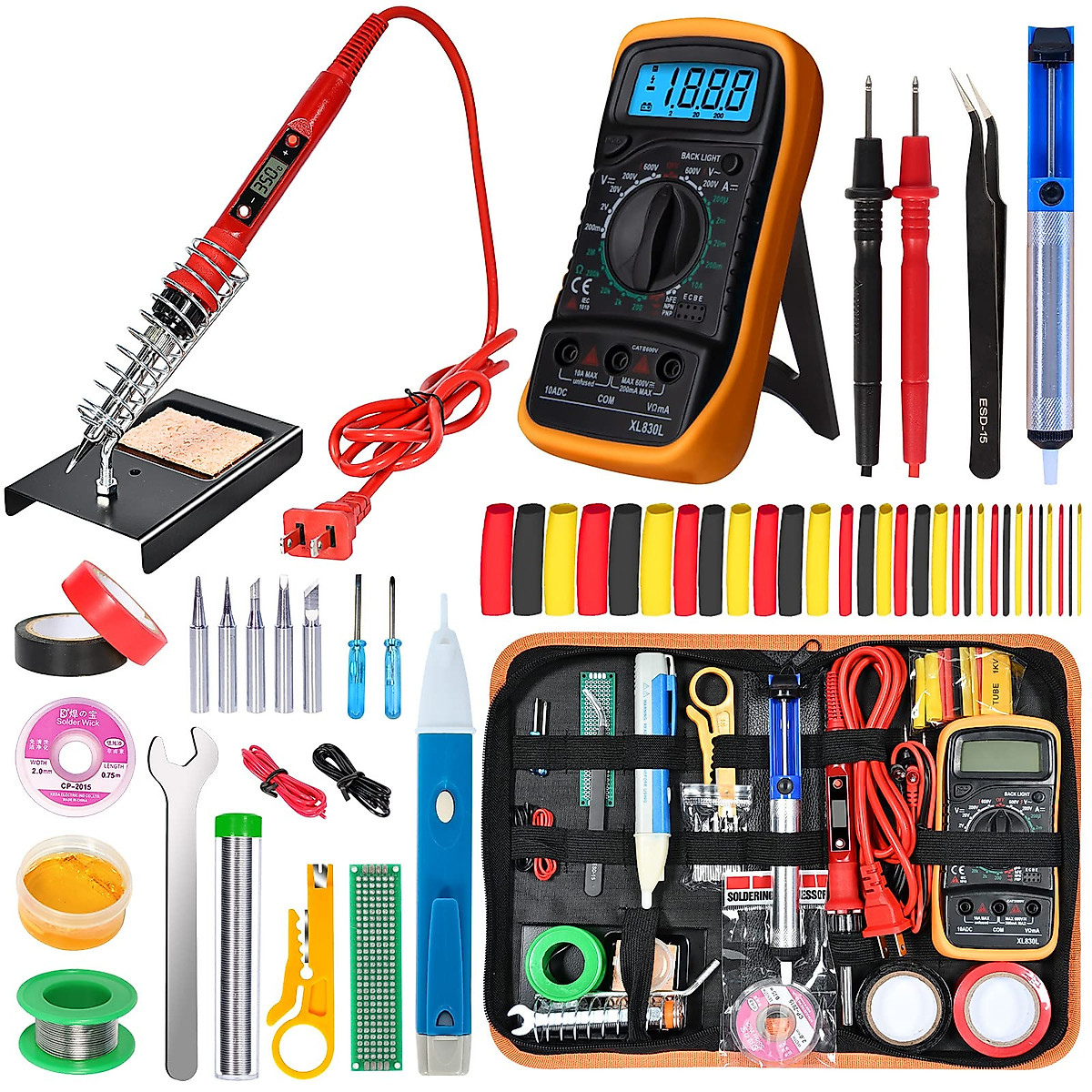 Electronics Soldering Iron Kit, 80W LCD Digital Soldering Gun with Adjustable Temperature Controlled and Fast Heating Ceramic Thermostatic Design, 24pcs Solder Kit Welding Tool