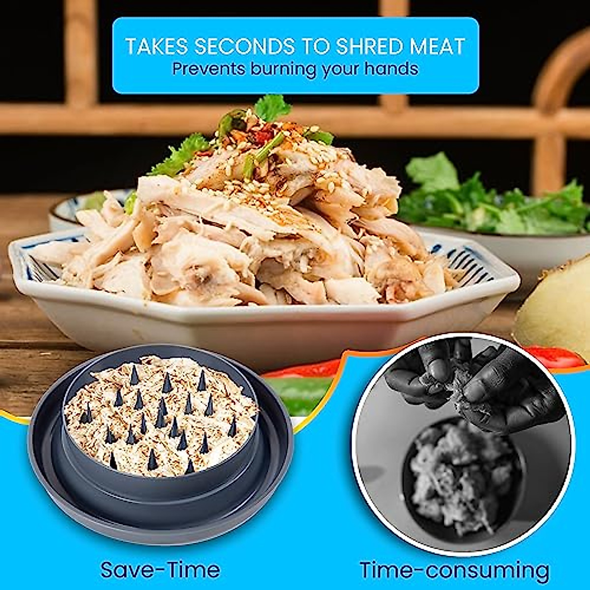 Konvivial Living Pro Chicken Shredder Tool Twist with Clear Lid, 9.5", Meat Shredder, Shredded Chicken, Shred Machine, Dishwasher Safe, Anti-Slip Base, BPA Free