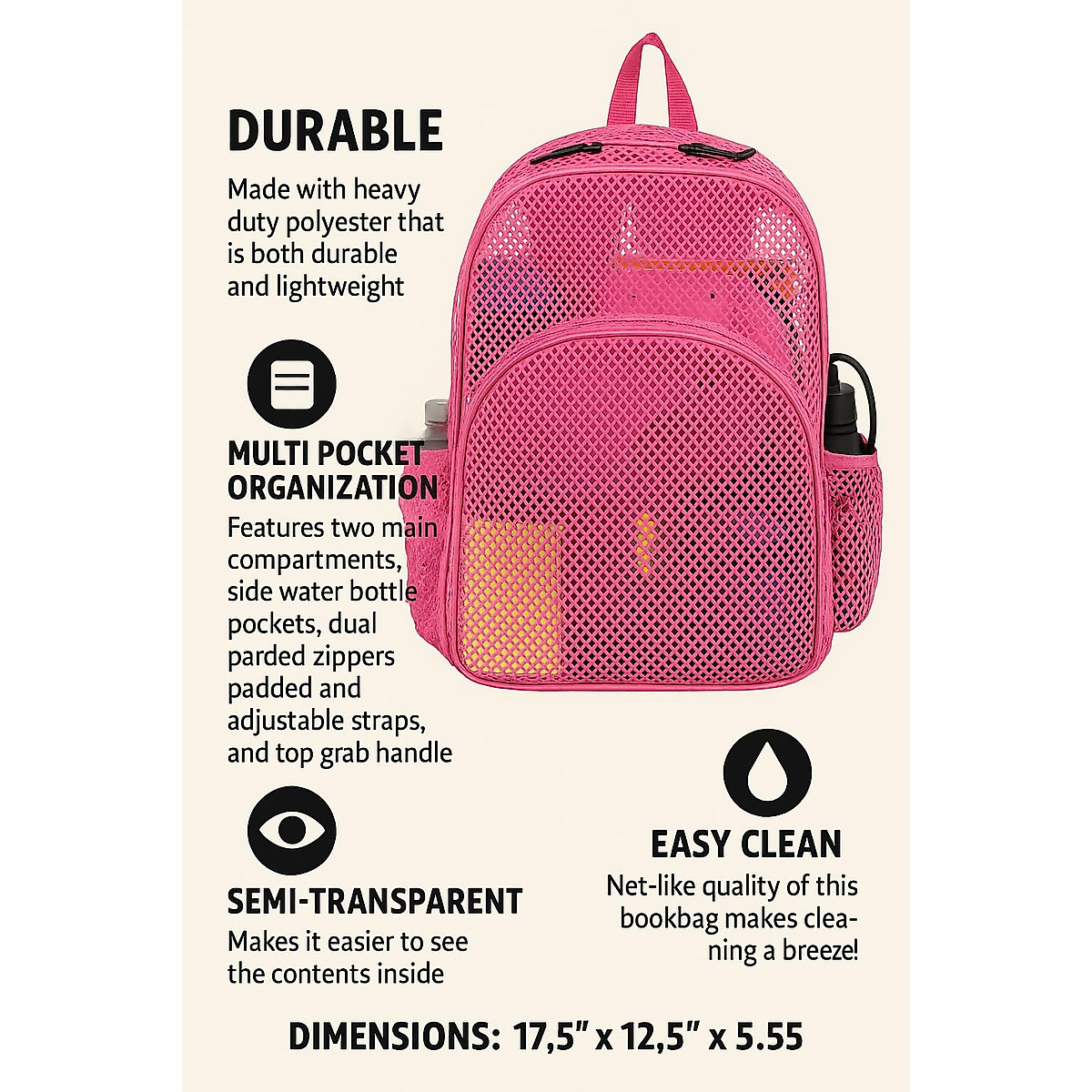 Eastsport Mesh Backpack With Adjustable Padded Shoulder Straps (Pink)