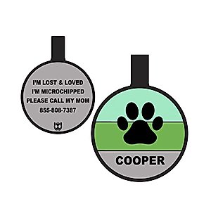 Silent Dog Tag Personalized with 5 Lines of Custom Deep Engraved Durable Soundless Silicone Pet ID Name Tag Round Designer Green