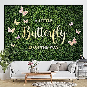 Ticuenicoa 7×5ft Greenery Butterfly Backdrop A Little Butterfly is On The Way Baby Shower Photography Background Green Leaves Pink Butterfly Baby Shower Theme Party Banner Decorations