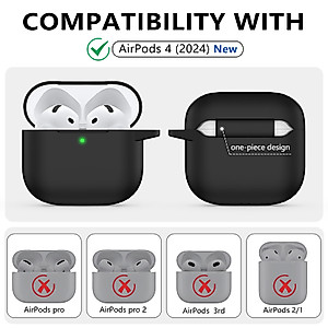 Ljusmicker for AirPods 4 Case Cover 2024 with Cleaner Kit,Soft Silicone Protective Case for Apple AirPods 4th Generation Case for Women Men,AirPod 4 Case Accessories with Keychain-Black