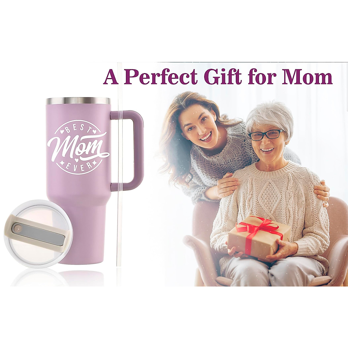 CHONG SHENG Best Mom Ever 40OZ Coffee Tumbler - Gifts for Mom from Daughter for Mother's Day, Christmas, Birthday gIfts Idea for Mama
