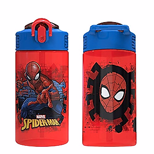 Zak Designs Marvel SpiderMan Kids Spout Cover and Built-in Carrying Loop Made of Plastic, Leak-Proof Water Bottle Design (BPA-Free), Red, 16oz