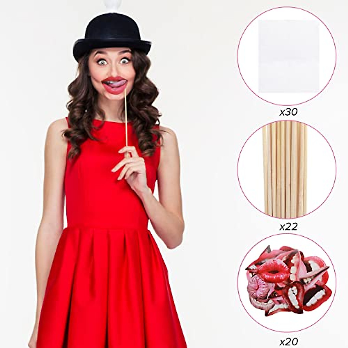 20Pcs Party Photo Booth Props,Fun Lips Mouth Photobooth Props Handheld Party Selfie Photo Props for Kids Women, Birthday Weddings Graduation Party Supplies Photo Prop