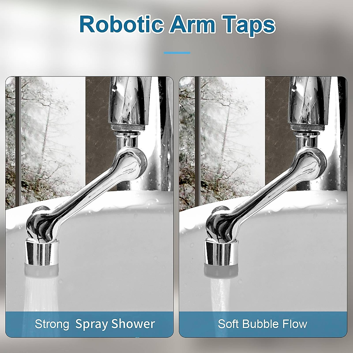 Faucet Extender 1080°Rotating Swivel, Sink Water Faucet Aerator Extension in Brass Swivel Robotic Arm for Bathroom Kitchen with 2 Water Flow Modes