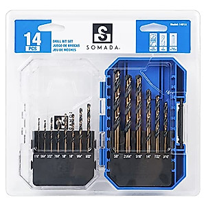 SOMADA 14-Piece Cobalt Drill Bit Set for Plastic, Wood, and Metal, M35 High-Speed Steel Twist Jobber Length Bits Sizes from 1/16" to 3/8" with Indexed Storage Case