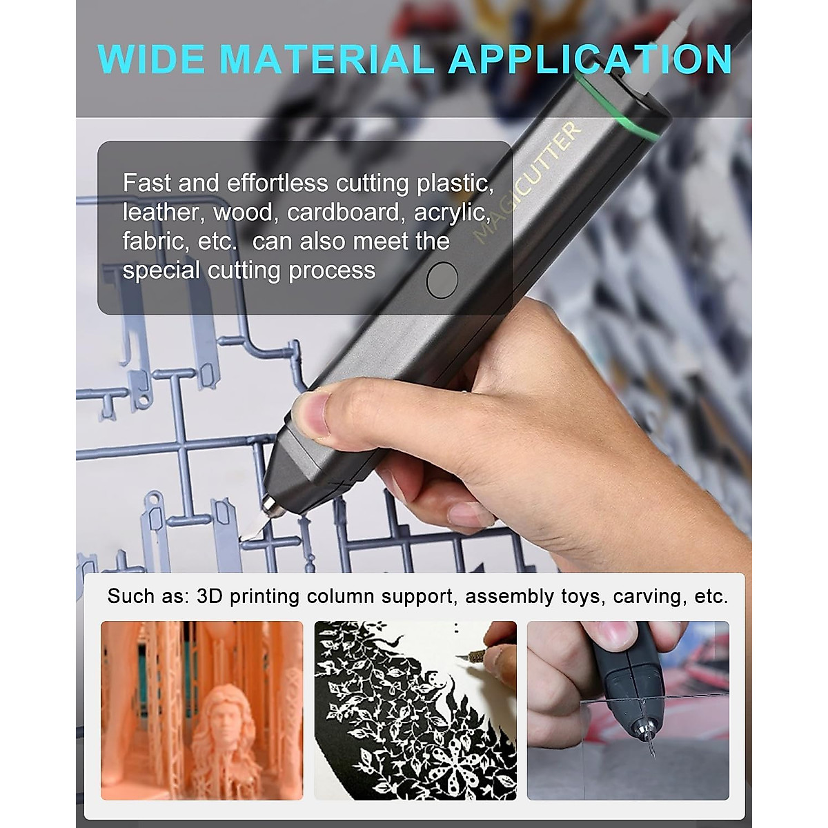 Generic Portable Ultrasonic Cutter 30W 40KHZ for Leather 3D Printing Plastic DIY Cutting, with 40pcs Replacement Knife and Fixtures, Black