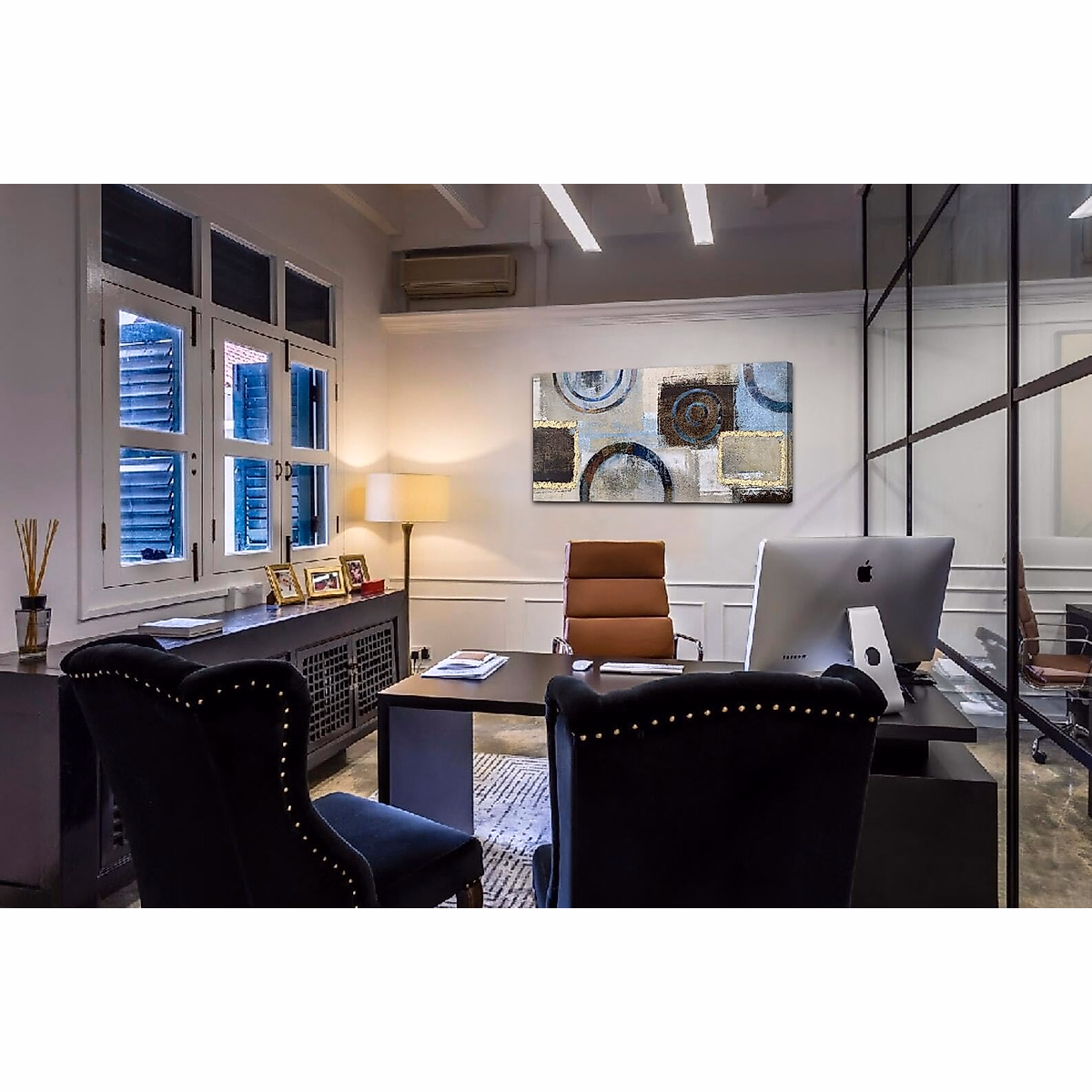 Acocifi Abstract Wall Art Geometric Canvas Circle Block Painting Modern Beige Grey Brown Picture, Large Size Simple Artwork Framed for Living Room Bedroom Bathroom Home Office Wall Decor 40"x20"