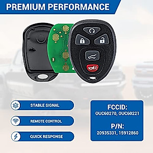 Pilida Car Key Fob Keyless Entry Remote Compatible with 2007-2015 Chevy Tahoe Traverse Suburban GMC Acadia Yukon Buick Cadillac Replacement 5 Button OUC60270 15913415 2 Pack