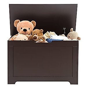 Saturnpower 30 inches Kids Wooden Toy Chest Storage Space with 2 Safety Hinge Modern Decorative Toys Bench Box for Playroom Bedroom Living Room (Brown)